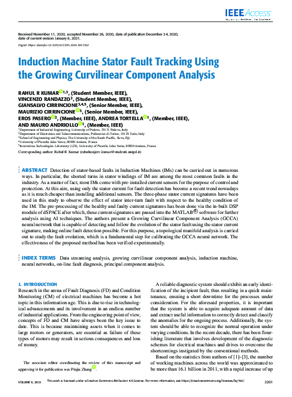 Pdf Induction Machine Stator Fault Tracking Using The Growing Curvilinear Component Analysis