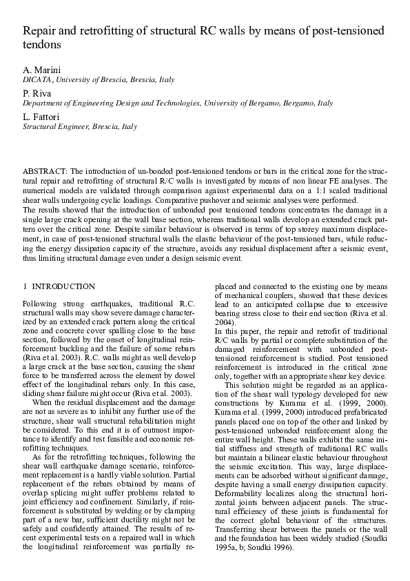 (PDF) Repair and retrofitting of structural RC walls by means of post ...