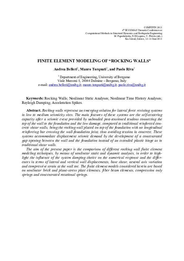 (PDF) Finite Element Modeling of “Rocking Walls”