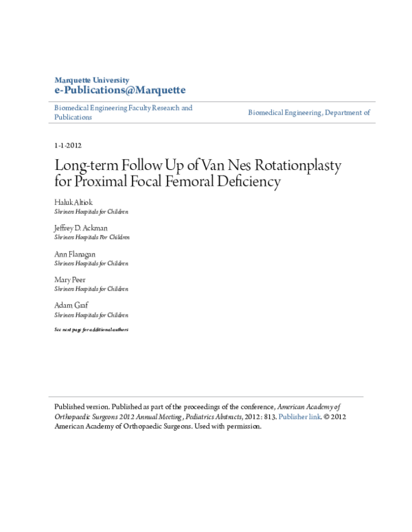 (PDF) Long-term Follow Up of Van Nes Rotationplasty for Proximal Focal ...
