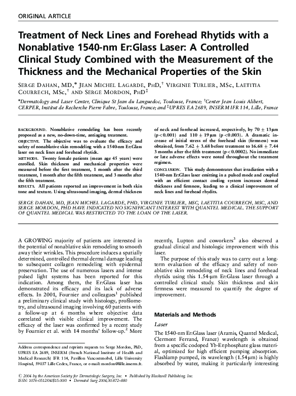 (PDF) Treatment of Neck Lines and Forehead Rhytids with a Nonablative ...