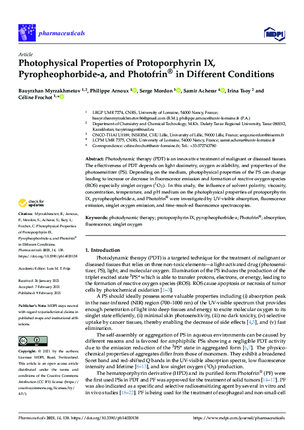 (PDF) Photophysical Properties of Protoporphyrin IX, Pyropheophorbide-a ...