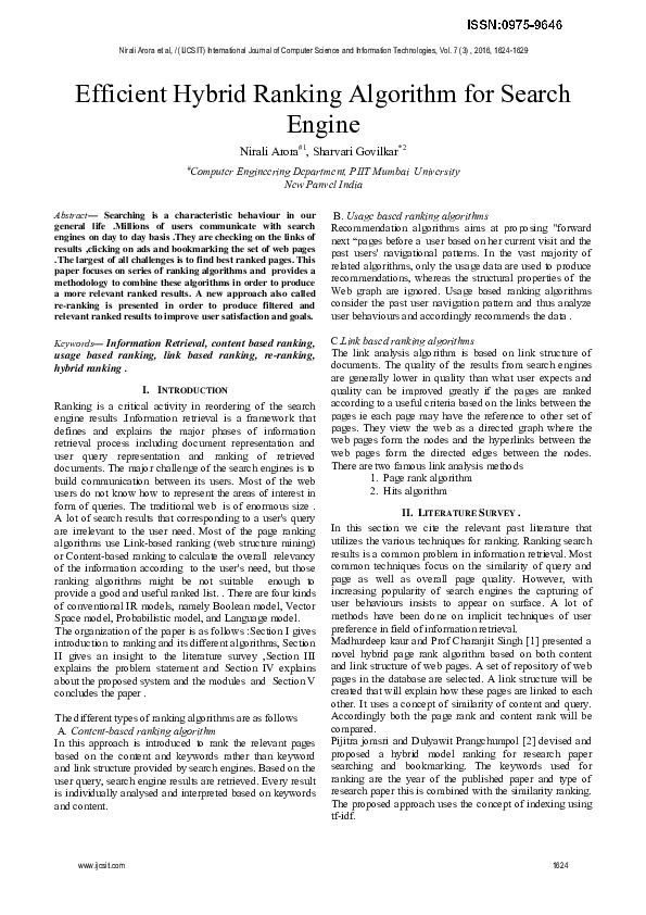 (PDF) Efficient Hybrid Ranking Algorithm for Search Engine