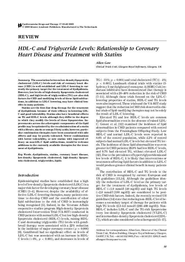 (PDF) HDL-C and triglyceride levels: relationship to coronary heart ...