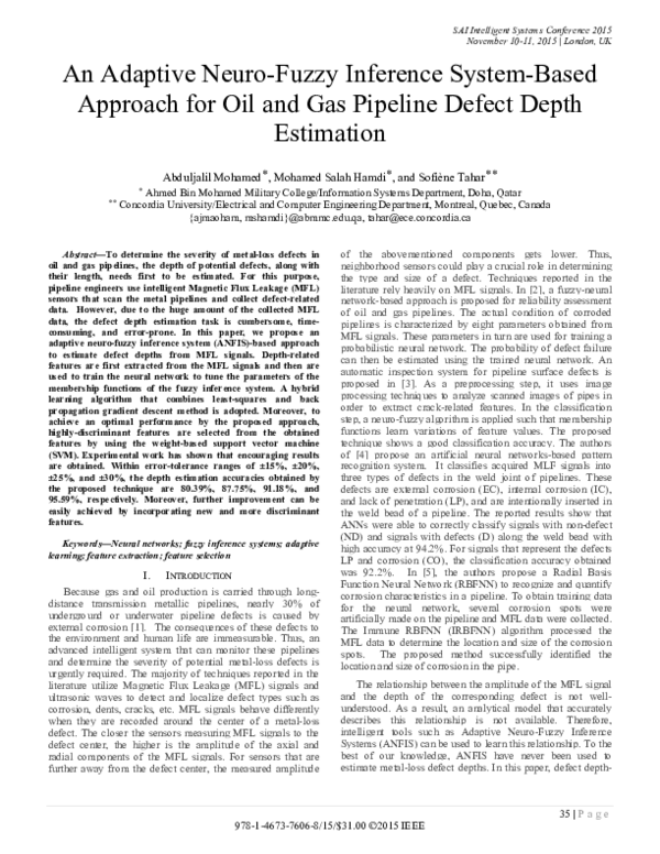 Pdf An Adaptive Neuro Fuzzy Inference System Based Approach For Oil And Gas Pipeline Defect