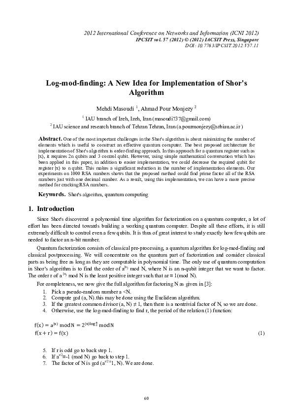 (PDF) Efficient Qubit Reduction in Shor's Algorithm (PDF) Efficient Qubit Reduction in Shor's Algorithm