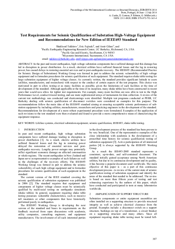 (PDF) Test Requirements for Seismic Qualification of Substation High ...