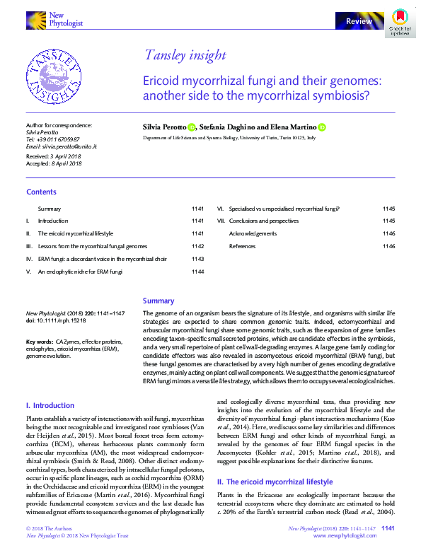 (PDF) Ericoid mycorrhizal fungi and their genomes: another side to the ...