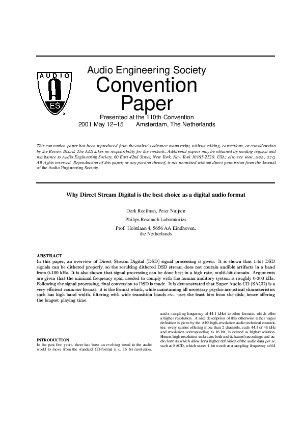 (PDF) Why Direct Stream Digital (DSD) is the best choice as a digital ...