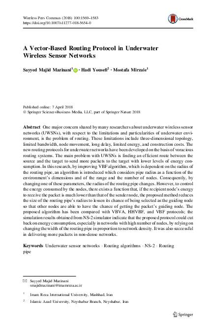 Pdf A Vector Based Routing Protocol In Underwater Wireless Sensor