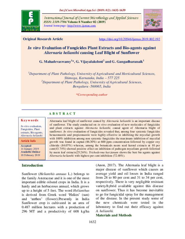 Pdf In Vitro Evaluation Of Fungicides Plant Extracts And Antagonists Trichoderma Spp On
