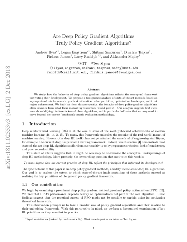 Pdf Are Deep Policy Gradient Algorithms Truly Policy Gradient Algorithms