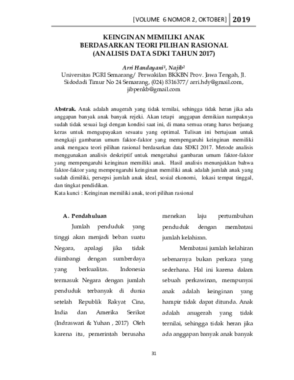 (PDF) Keinginan Memiliki Anak Berdasarkan Teori Pilihan Rasional ...