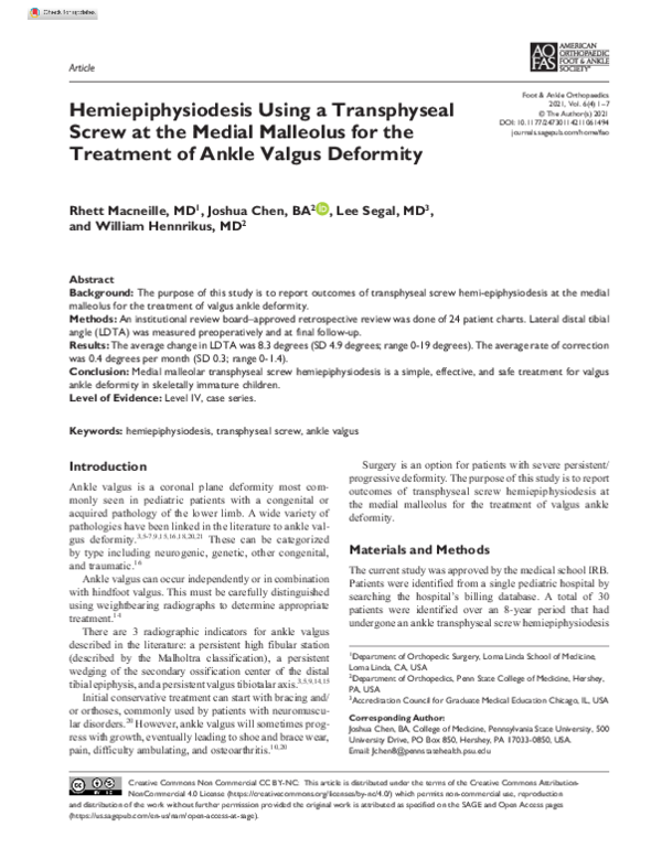 (PDF) Hemiepiphysiodesis Using a Transphyseal Screw at the Medial ...