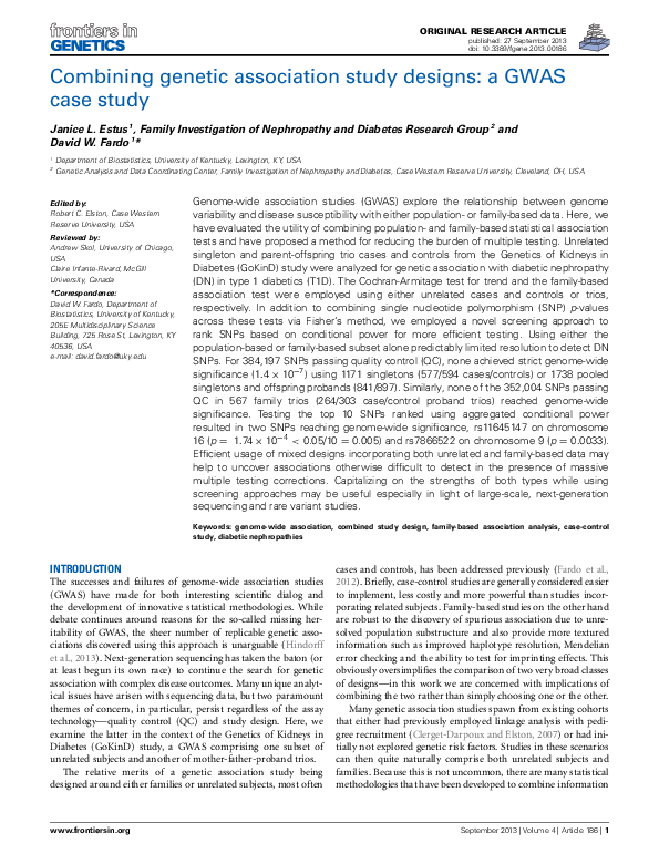 (PDF) Combining genetic association study designs: a GWAS case study
