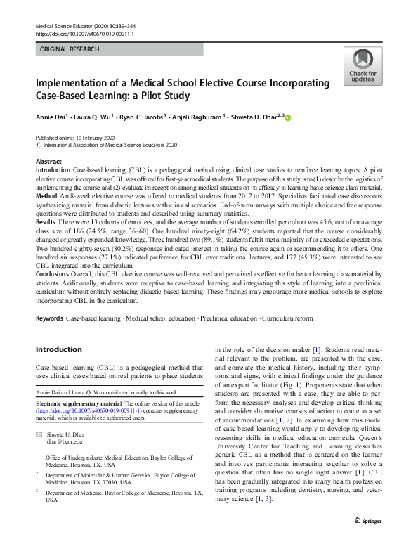 (PDF) Implementation of a Medical School Elective Course Incorporating ...