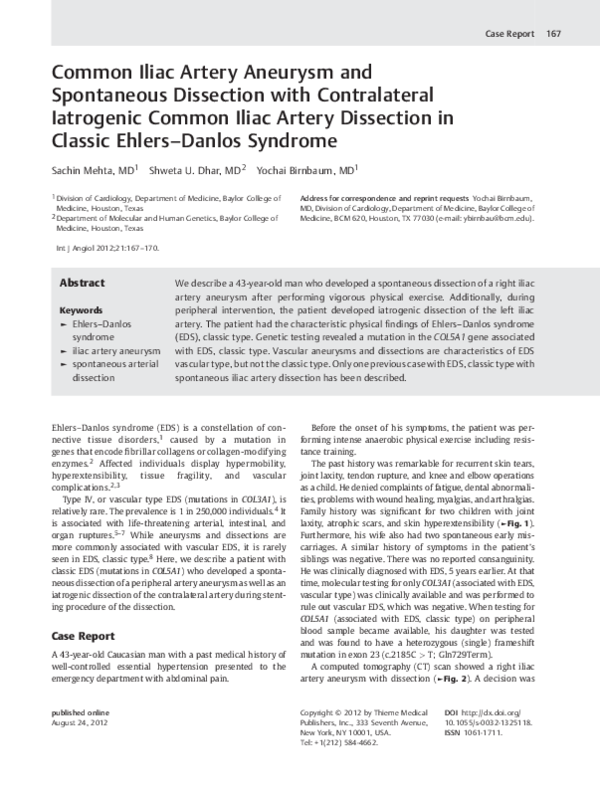 (PDF) Common Iliac Artery Aneurysm and Spontaneous Dissection with ...