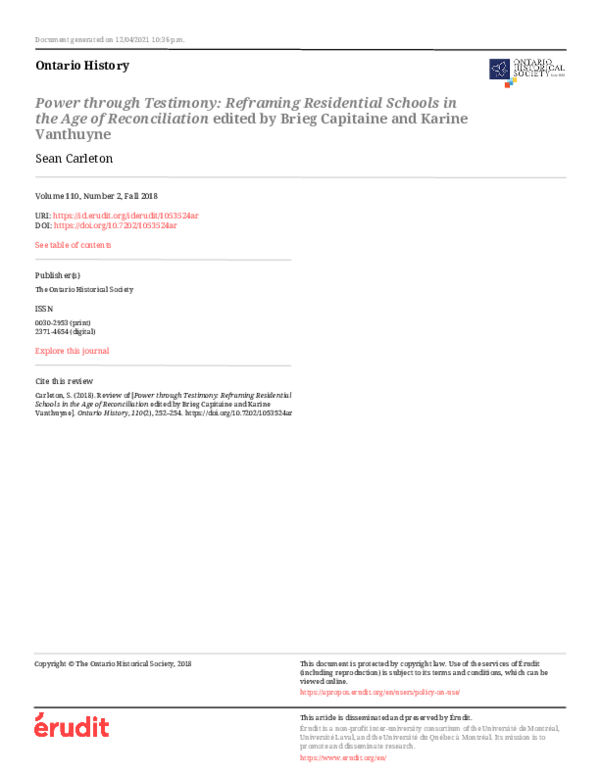 (PDF) Power through Testimony: Reframing Residential Schools in the Age ...