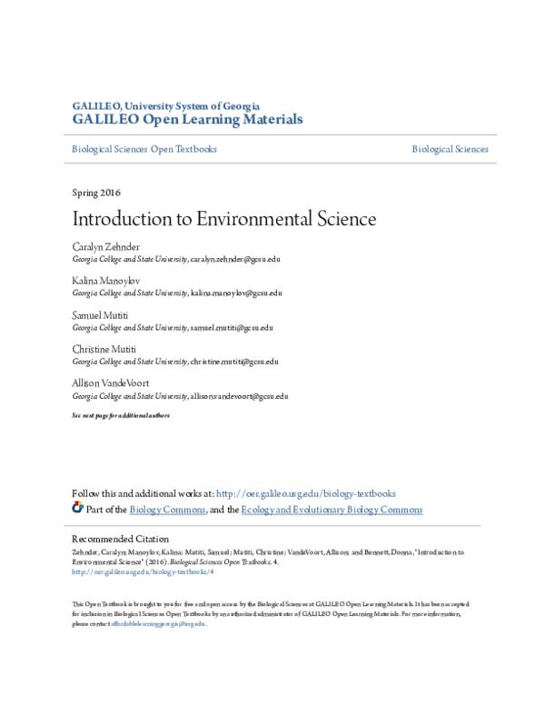(PDF) Introduction to Environmental Science