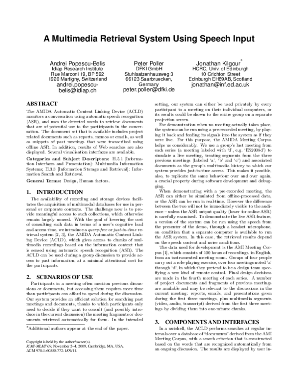 (PDF) A multimedia retrieval system using speech input