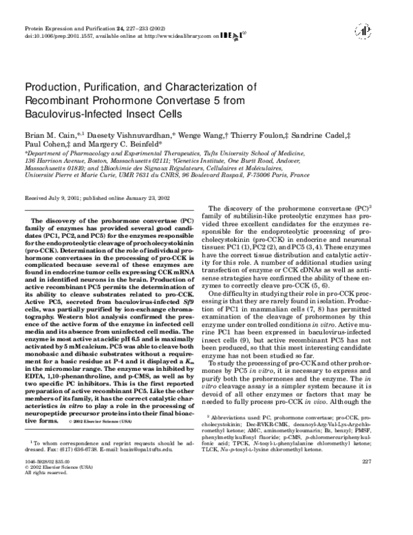 (PDF) Production, Purification, and Characterization of Recombinant ...