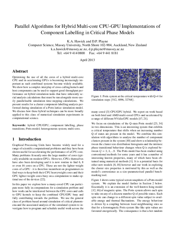 Pdf Parallel Algorithms For Hybrid Multi Core Cpu Gpu Implementations Of Component Labelling
