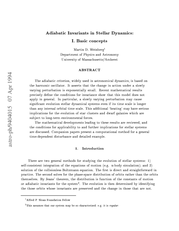 (PDF) Adiabatic invariants in stellar dynamics. 1: Basic concepts