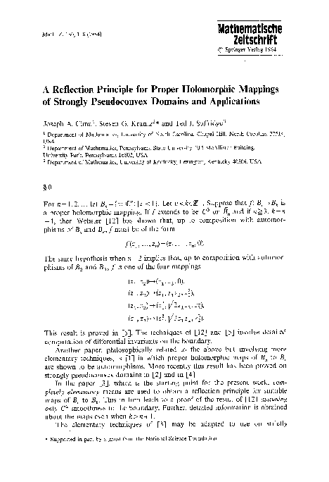 (PDF) A reflection principle for proper holomorphic mappings of ...