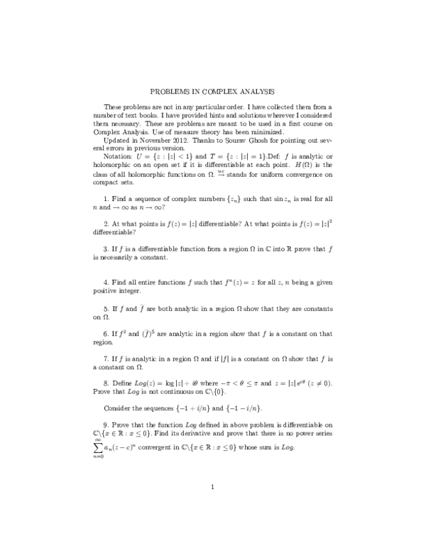 (PDF) Problems in Complex Analysis