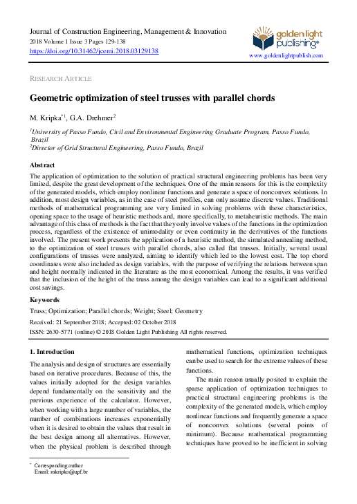 (PDF) Geometric optimization of steel trusses with parallel chords