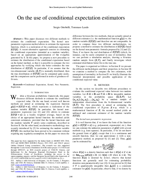 Pdf On The Use Of Conditional Expectation Estimators