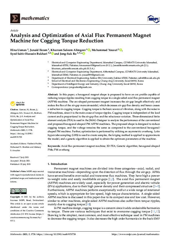 (PDF) Analysis and Optimization of Axial Flux Permanent Magnet Machine ...
