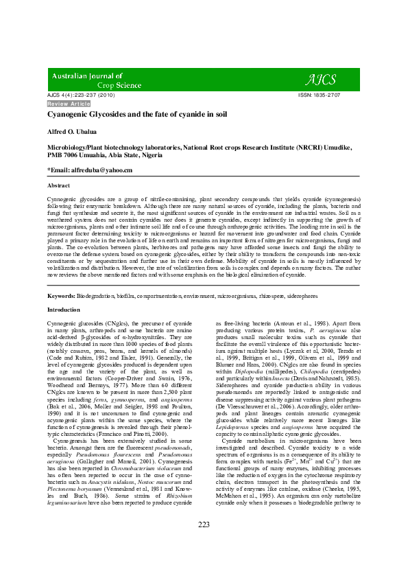 (PDF) Cyanogenic Glycosides and the fate of cyanide in soil