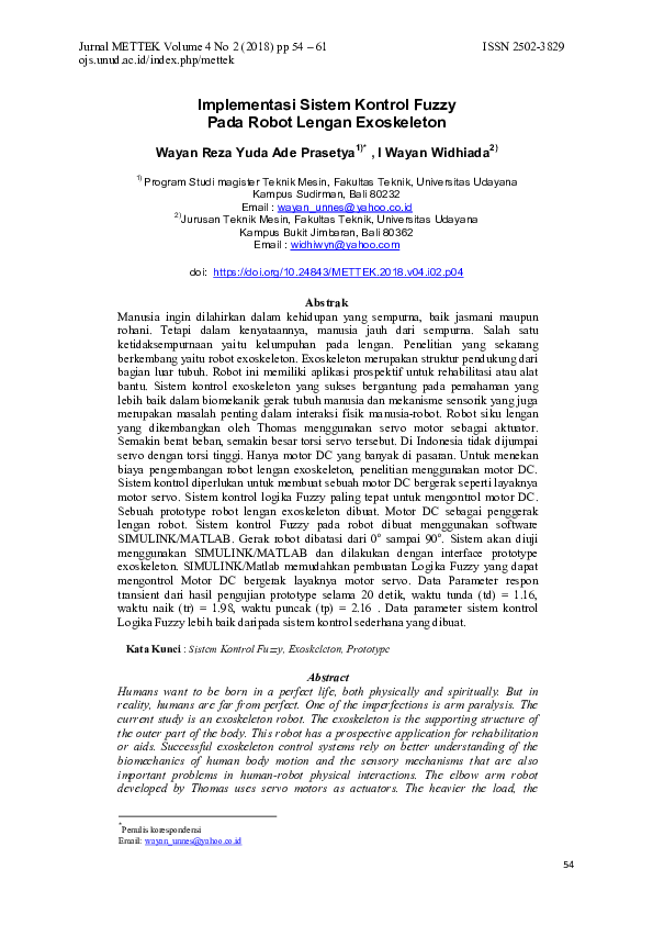 (PDF) Implementasi Sistem Kontrol Fuzzy pada Robot Lengan Exoskeleton