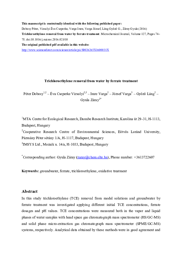 (PDF) Trichloroethylene removal from water by ferrate treatment