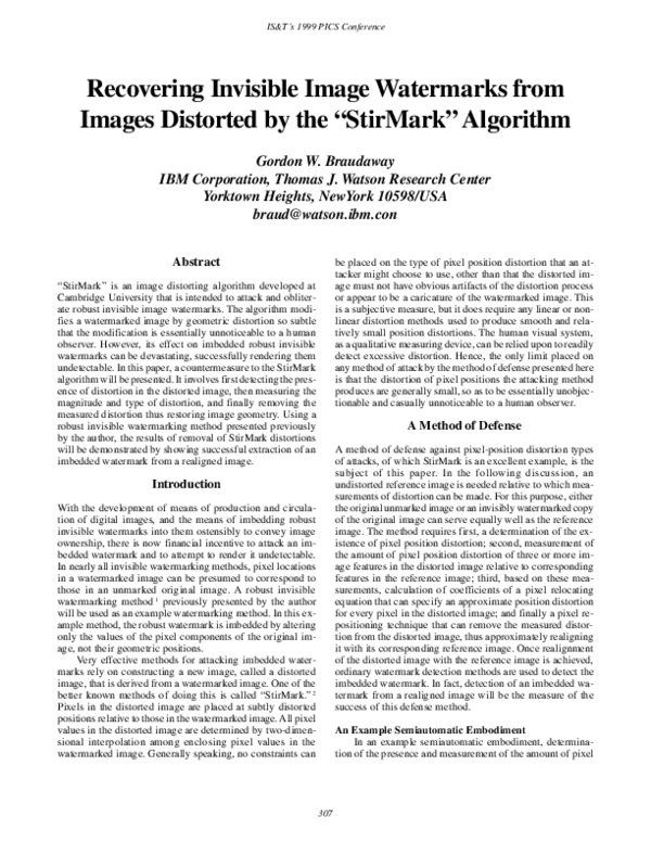 (PDF) Recovering Invisible Image Watermarks from Images Distorted by the "StirMark" Algorithm ...
