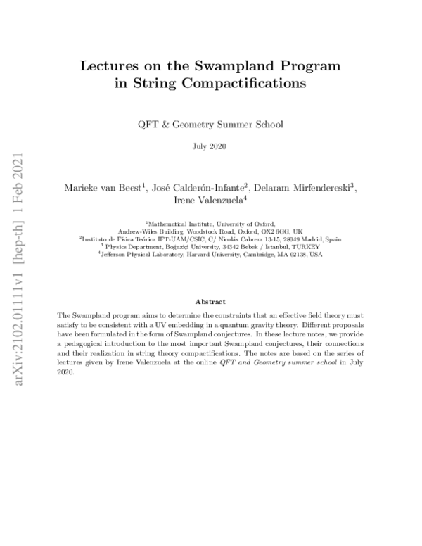 (PDF) Lectures on the Swampland Program in String Compactifications