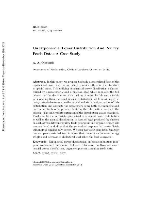 (PDF) On Exponential Power Distribution And Poultry Feeds Data: A Case ...