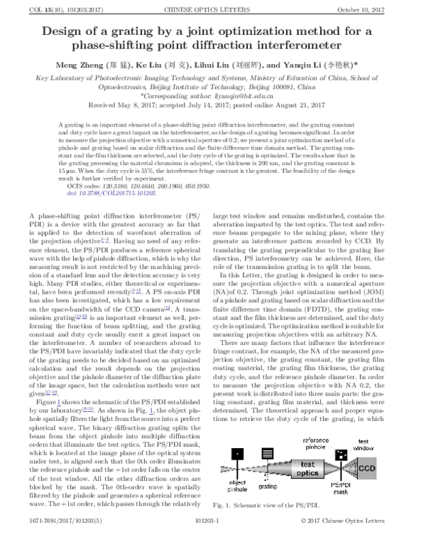 Pdf Design Of A Grating By A Joint Optimization Method For A Phase