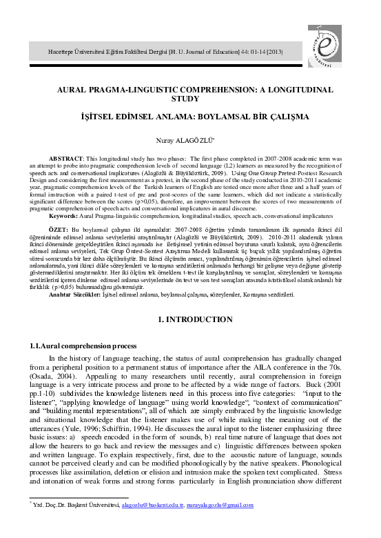 (PDF) Aural Pragma-Linguistic Comprehension: A Longitudinal Study