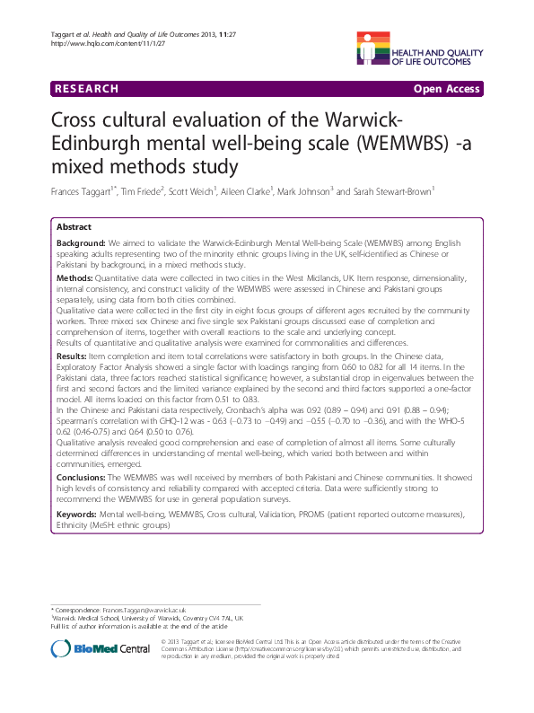 (PDF) Cross cultural evaluation of the Warwick-Edinburgh mental well ...