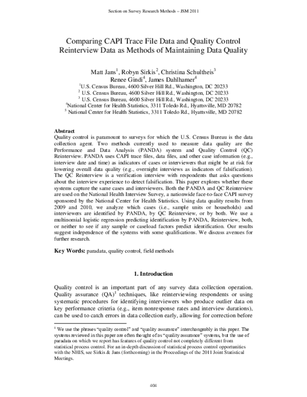 (PDF) Comparing CAPI Trace File Data and Quality Control Reinterview ...