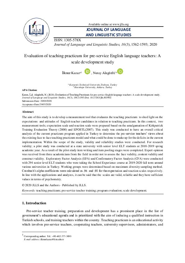 (PDF) Evaluation of teaching practicum for pre-service English language teachers: A scale ...