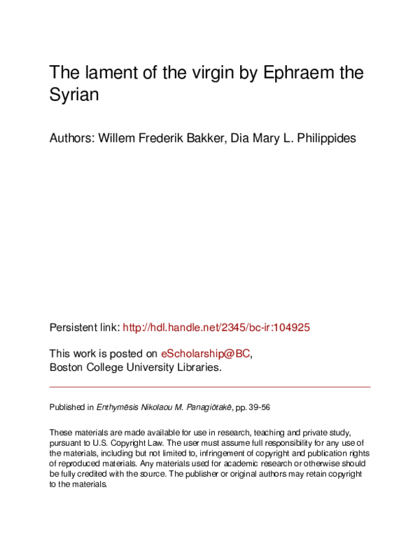 (PDF) The lament of the virgin by Ephraem the Syrian