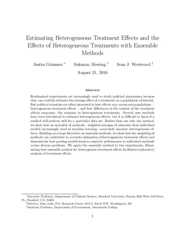 (PDF) Estimating Heterogeneous Treatment Effects with Ensemble Methods