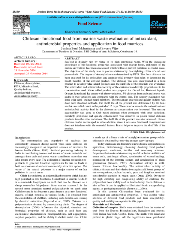 (PDF) Chitosan- functional food from marine waste evaluation of ...