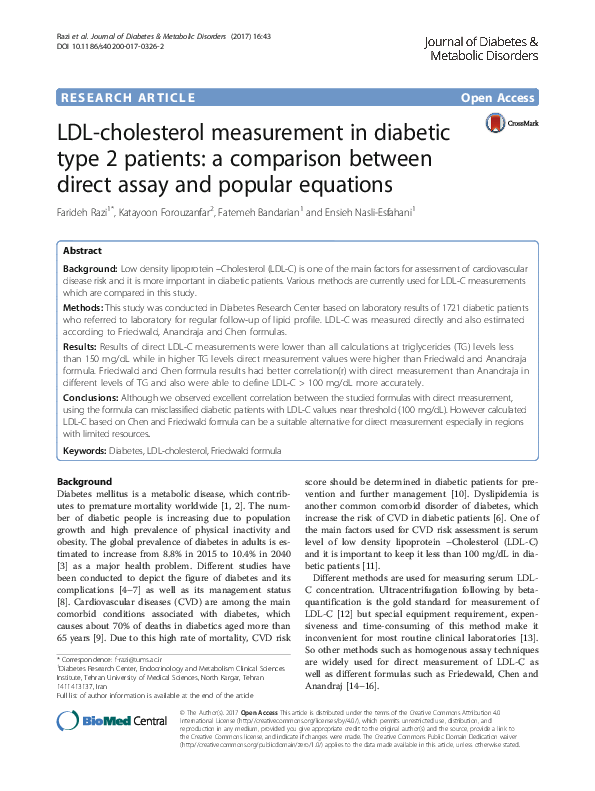 (PDF) LDL-cholesterol measurement in diabetic type 2 patients: a ...