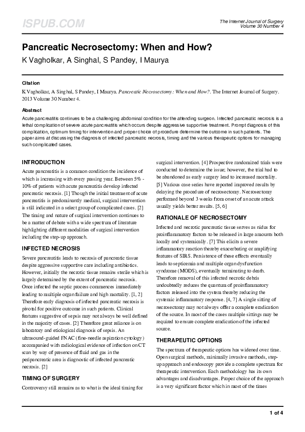 (PDF) Pancreatic Necrosectomy: When and How?