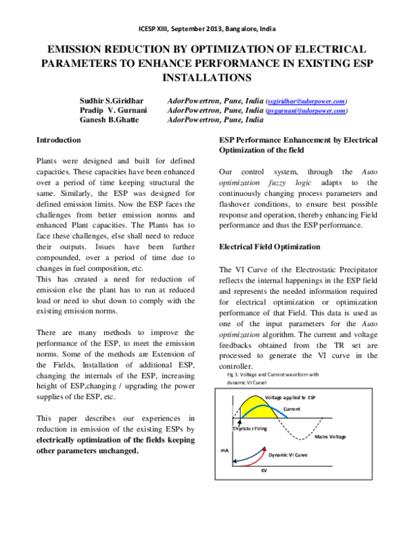 (PDF) Emission Reduction by Optimization of Electrical Parameters to ...