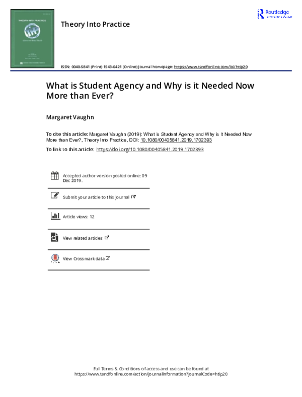 (PDF) What is student agency and why is it needed now more than ever?